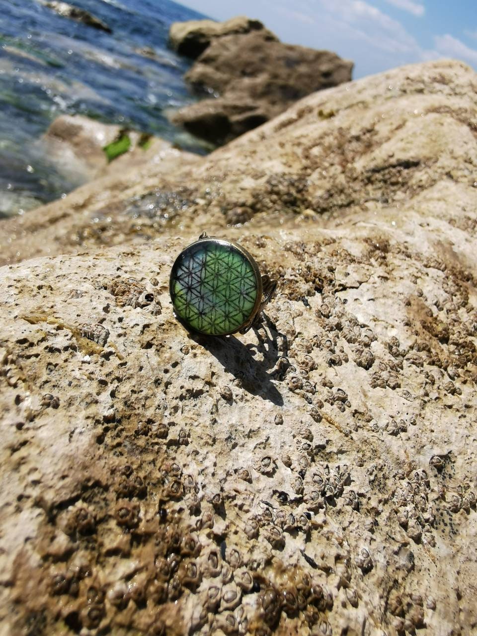 Flower of Life Ring Sacred Geometry Green Resin Talisman - Etsy