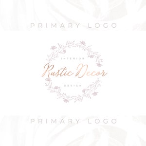 Rustic Wreath Logo, Floral Wreath Logo, Flower Logo, Premade Logo ...