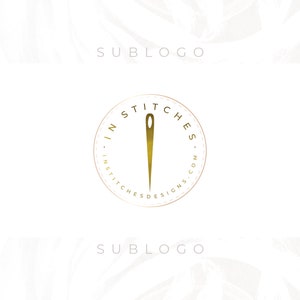 Stitches Logo, Needle and Thread Logo, Gold Logo, Premade Logo, Custom ...