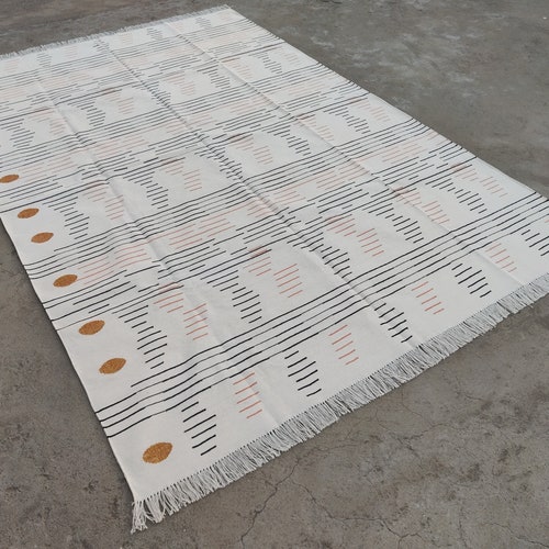 Red and White Modern Striped Cotton Flat Weave Hand Woven Rug - Etsy