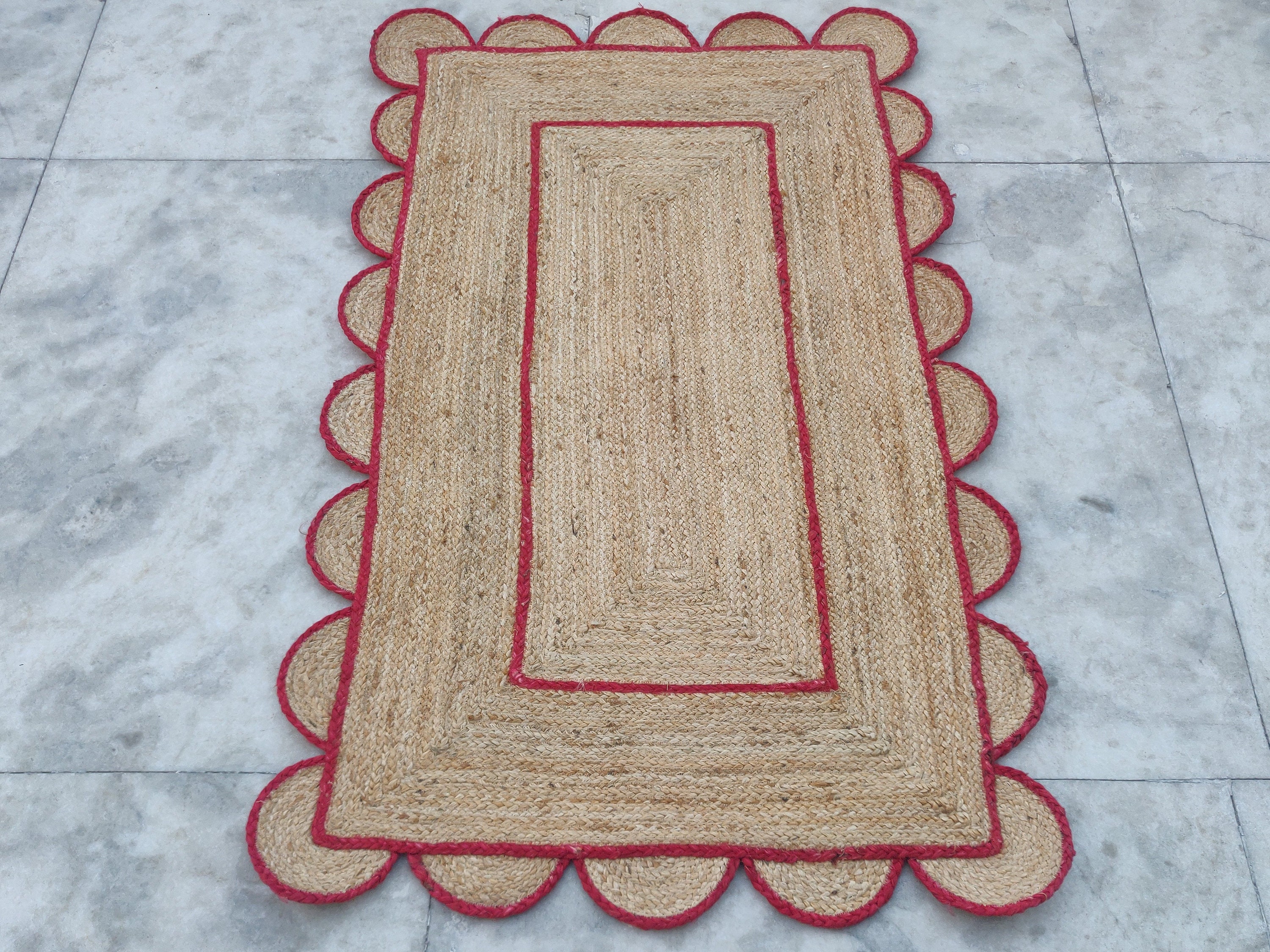 Jute Scalloped Rugs 3x5 Feet Bohemian Living Room Area Rug - Etsy