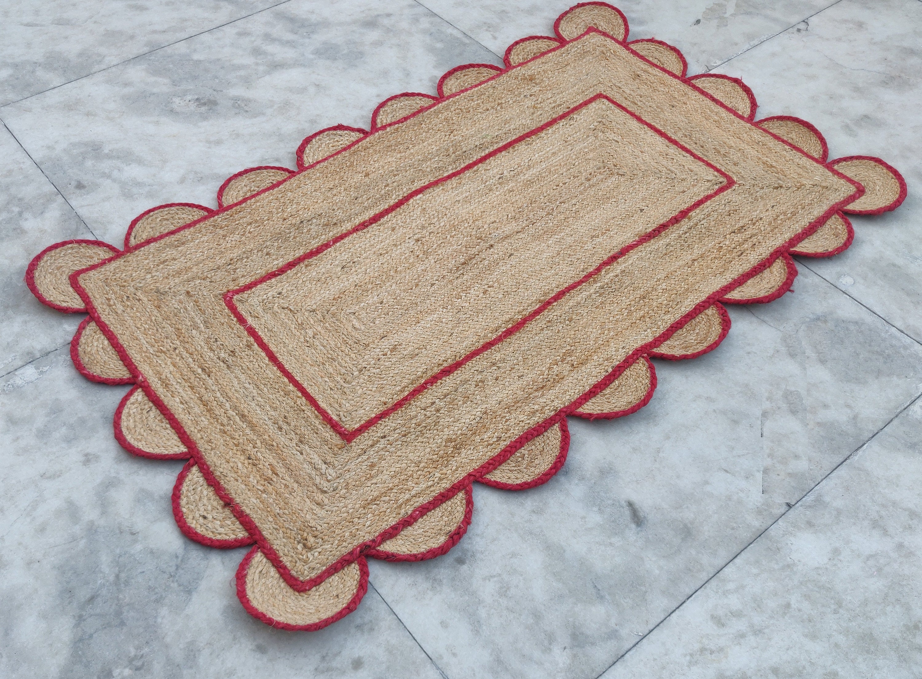 Jute Scalloped Rugs 3x5 Feet Bohemian Living Room Area Rug - Etsy