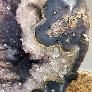 XL 12" Unique Amethyst Display on Custom Stand With Blue Agate Borders ...