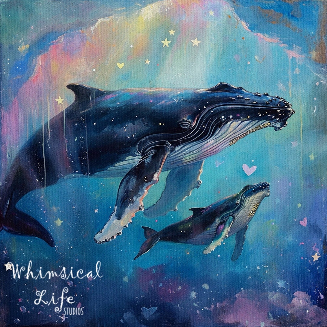Tidal Lullabies Humpback Whale Mother and Calf Print, Ocean Art ...