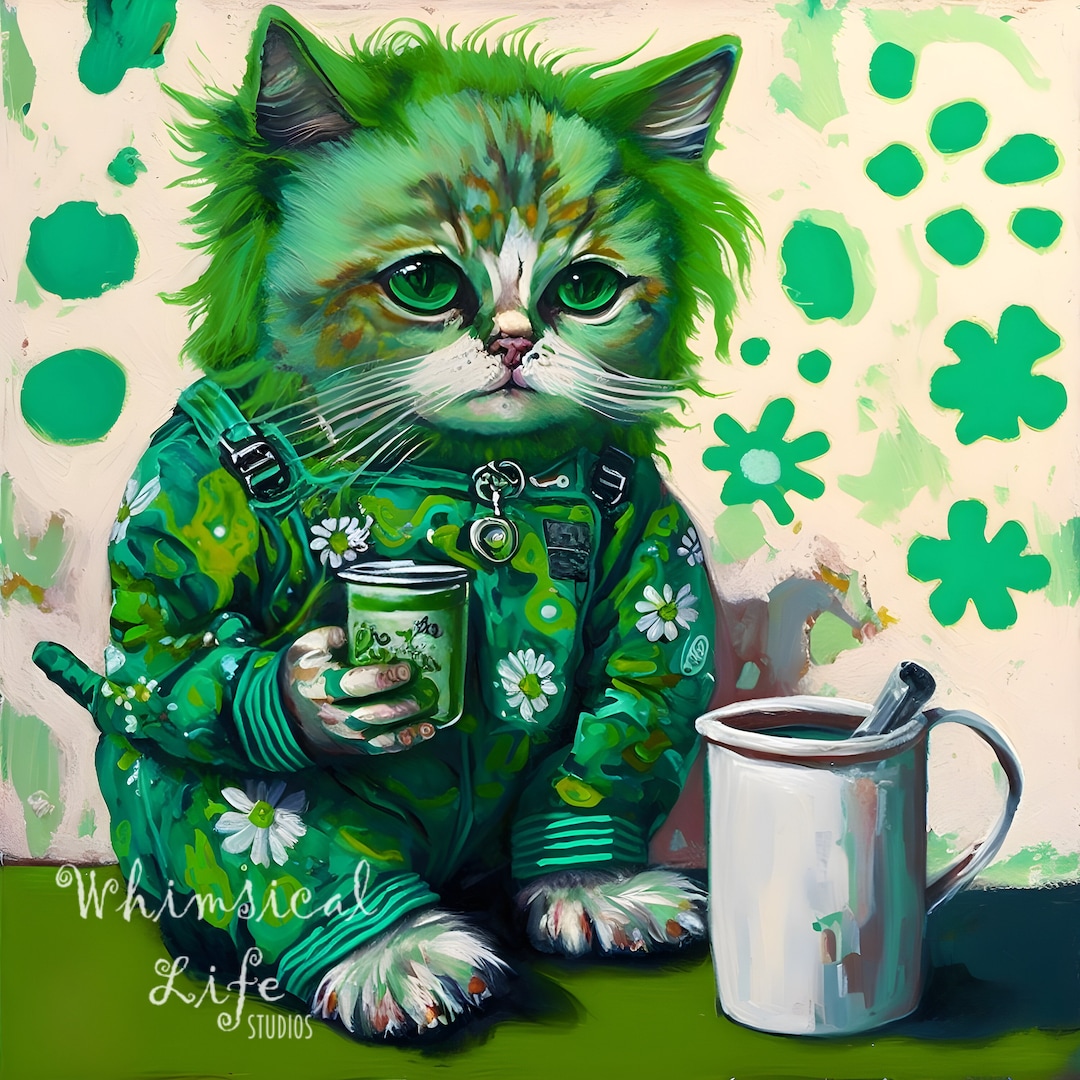 Milk Drunk Harold the Cat 5x5 Miniature Print, From Artist, Whimsical ...