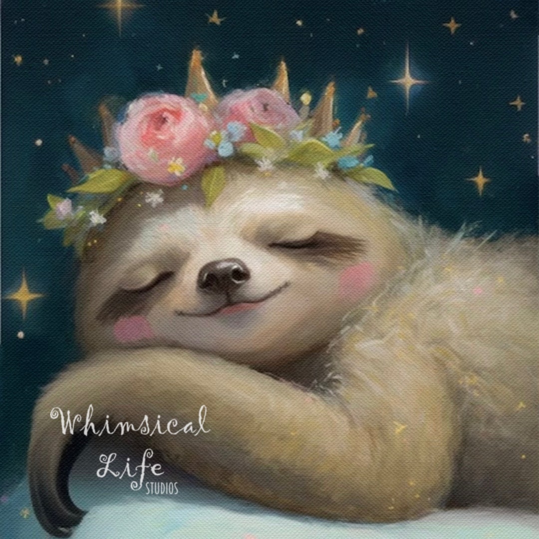 Sloth Princess Kiko, Dreamtime Series, Sloth Princess, Sloth Decor Print, Whimsical Sloth Art ...
