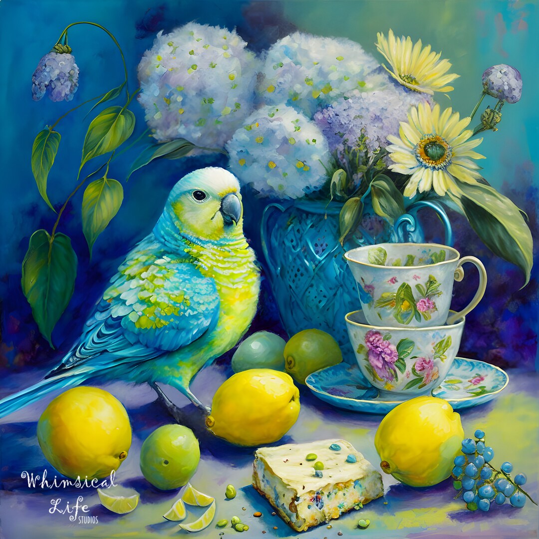 Parrot Citrus Tea Party Series 5x5 Miniature Print, Parrot Painting ...