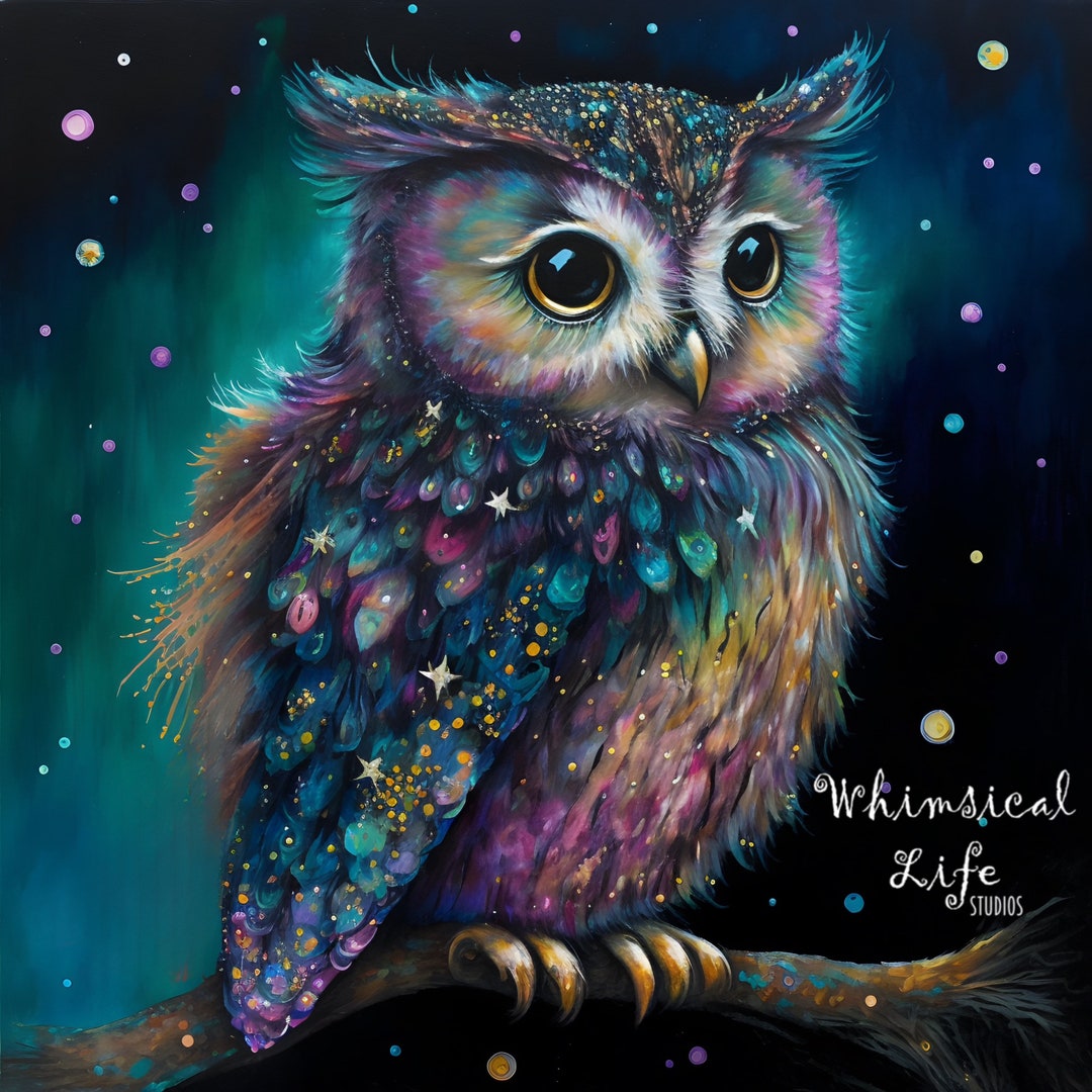 Fluffy Cosmic Owl 5x5 Altar Print, Direct From Artist, Whimsical Owl ...