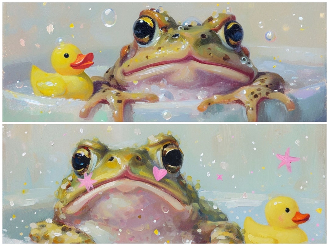 Toad Bathtime Print Set, Cottagecore Toad Art, Frog Art, Frog Painting ...