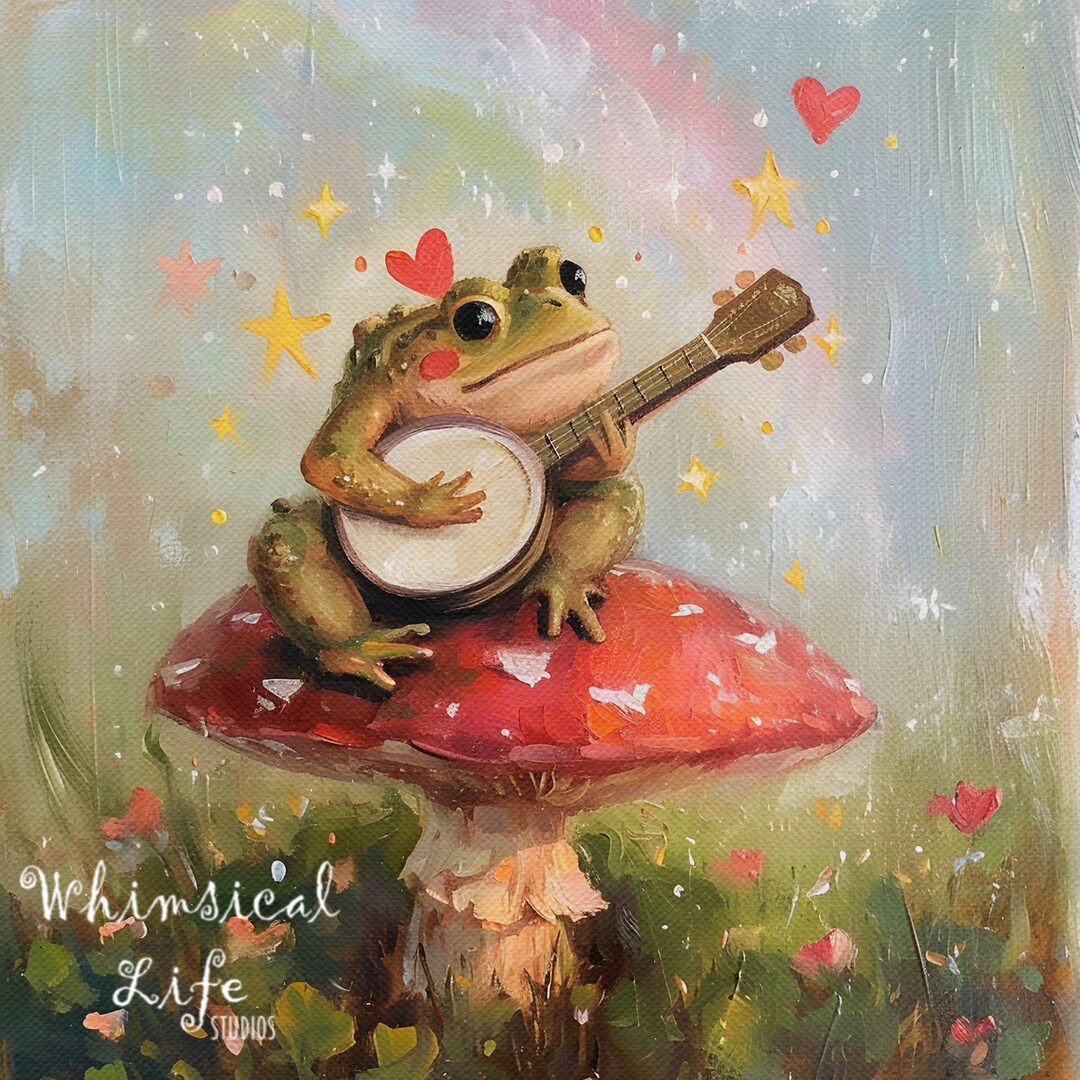 A Toads Tune Print, Cottagecore, Toad Art, Frog Painting, Pastel ...
