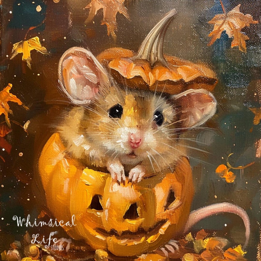 Pumpkin Mouse Limited Edition Prints, Mouse Jackolantern, Whimsical Art ...