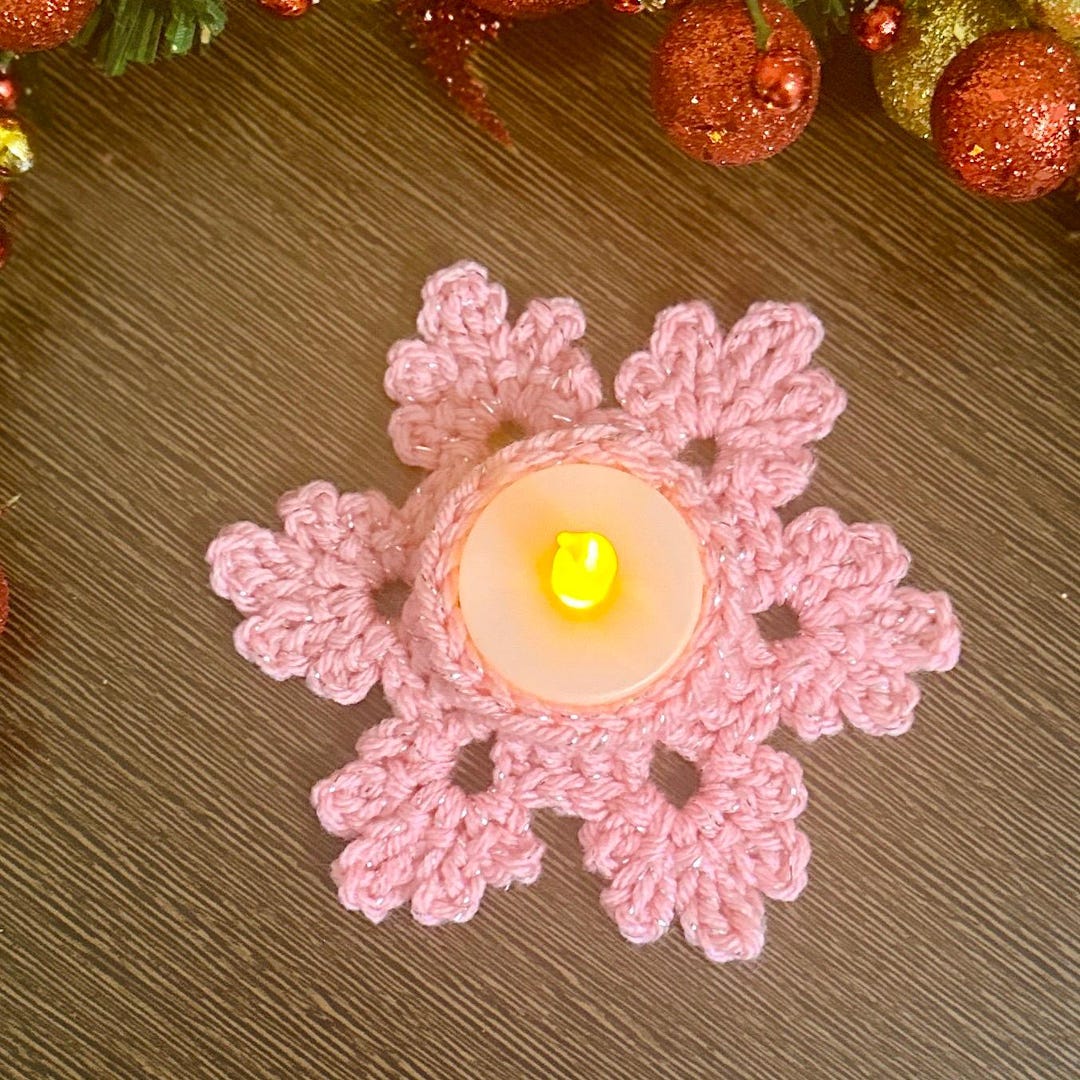 Crochet Snowflake Tea Light Holder/ LED Tea Light/ Crochet Snowflake ...