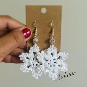 Crochet Snowflake Earrings Crochet Jewelery/ Handmade Earrings/ Crochet ...