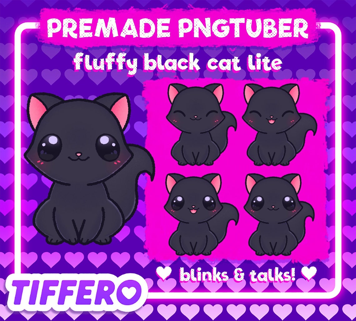 Kawaii Fluffy Black Cat Pngtuber Model (4 Pngs) (digital Download) - Etsy