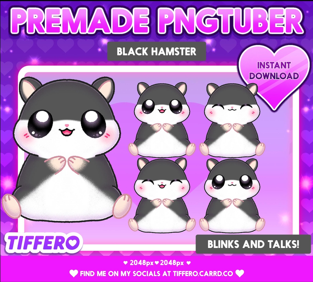 Premade Pngtuber Model Kawaii Black Hamster Lite (4 Pngs), Vtuber ...