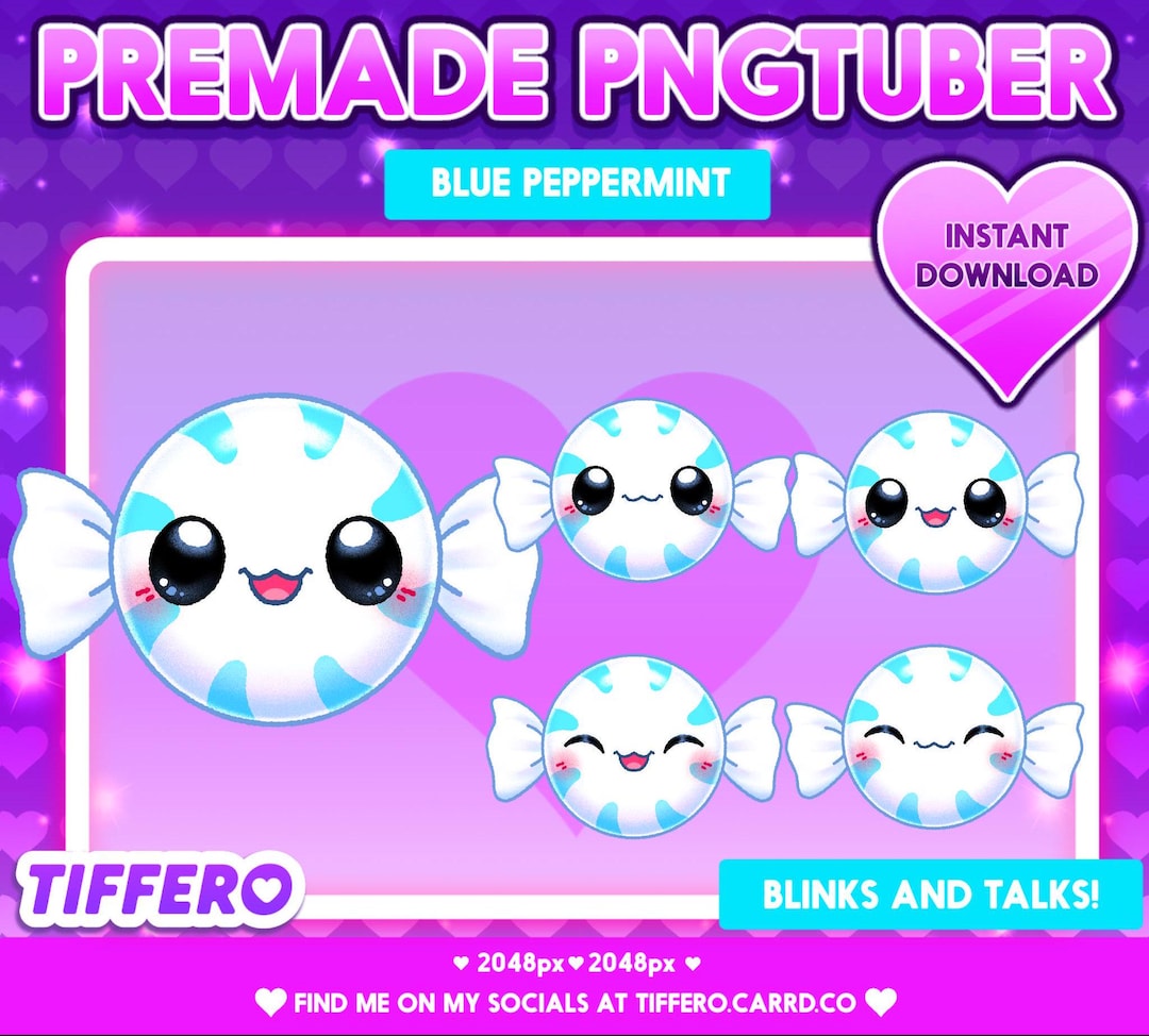 Kawaii Blue Peppermint Candy Pngtuber Model (4 Pngs) (digital Download ...