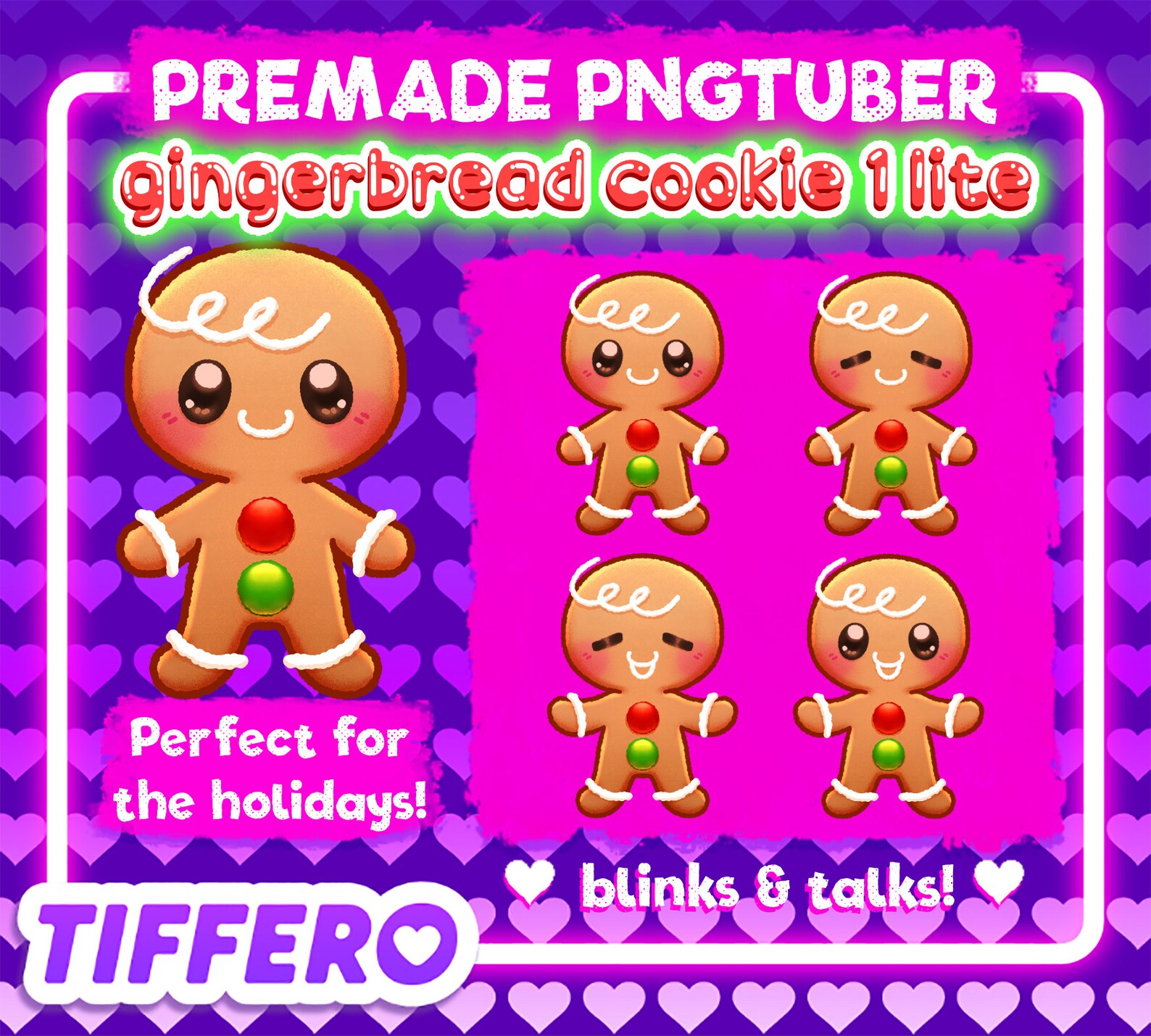 Premade Pngtuber Model Kawaii Gingerbread Cookie 1 Lite 4 Pngs, Vtuber, Twitch, OBS, Veadotube ...