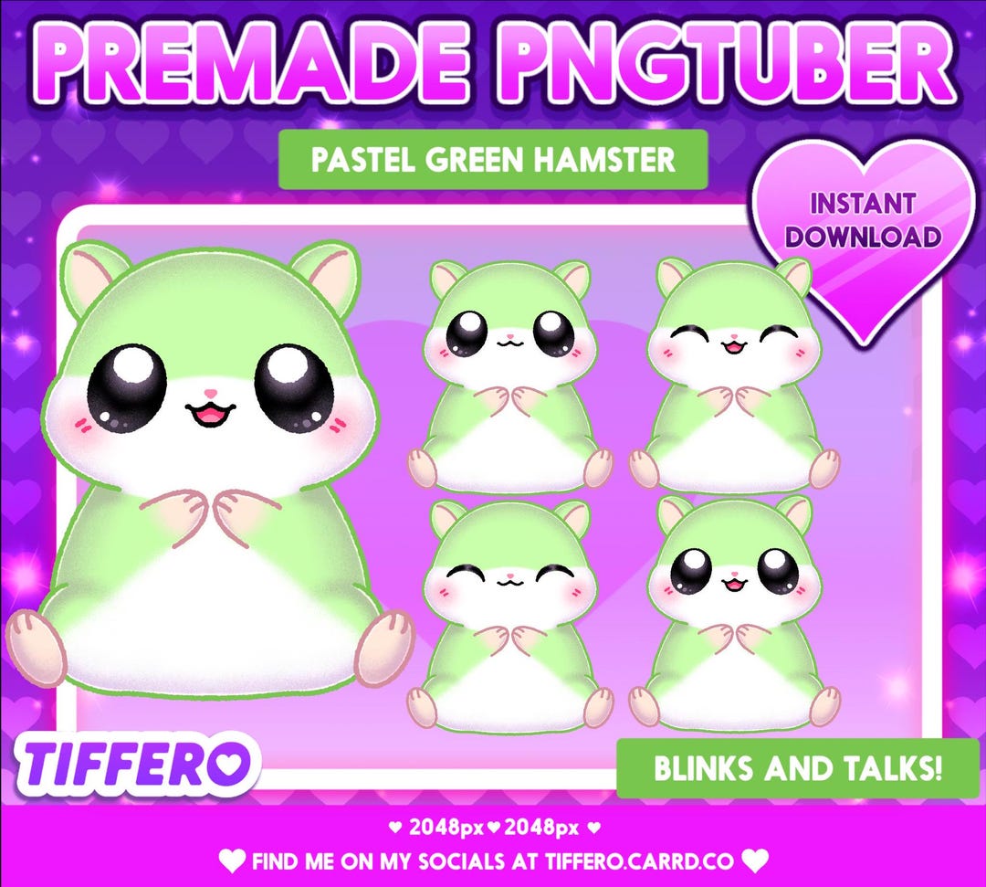 Premade Pngtuber Model Kawaii Pastel Green Hamster Lite (4 Pngs ...