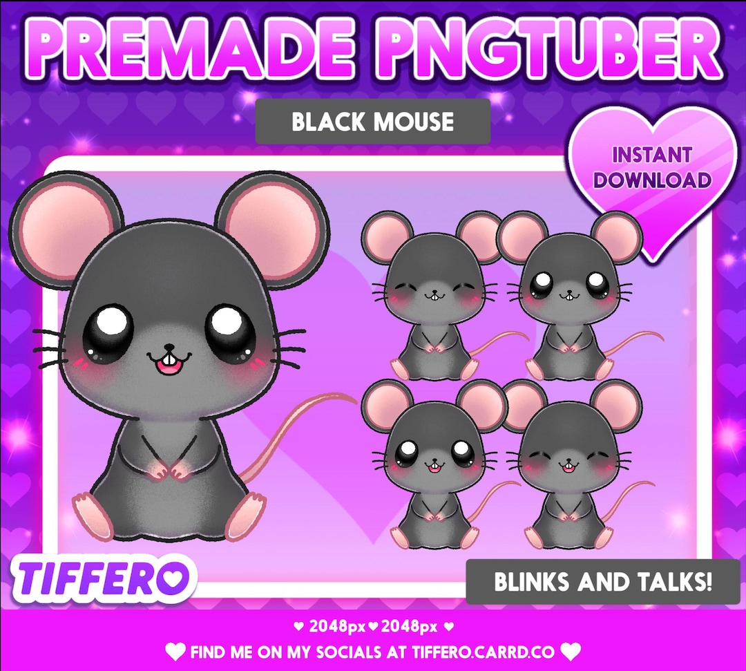 Premade Pngtuber Model Kawaii Black Mouse Lite (4 Pngs), Vtuber, Twitch ...