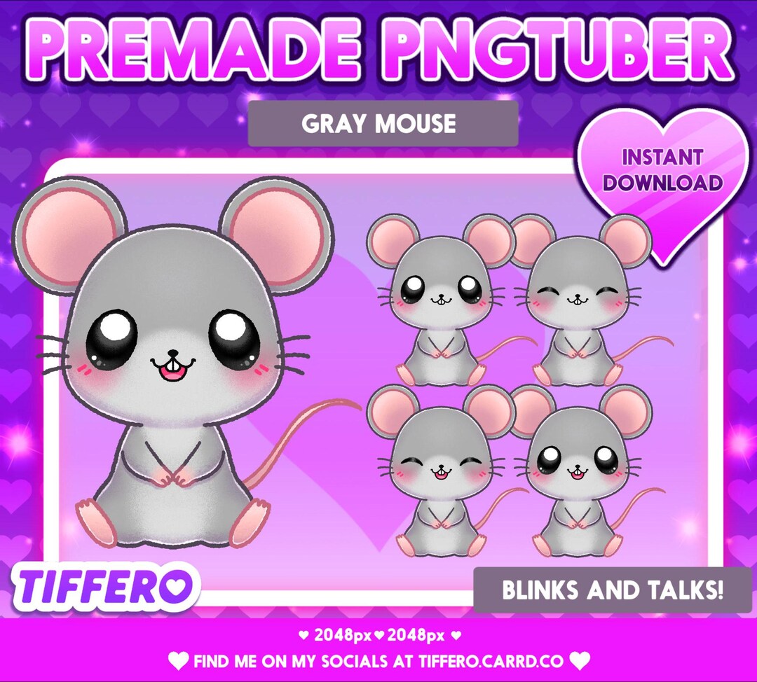 Premade Pngtuber Model Kawaii Gray Mouse Lite (4 Pngs), Vtuber, Twitch ...