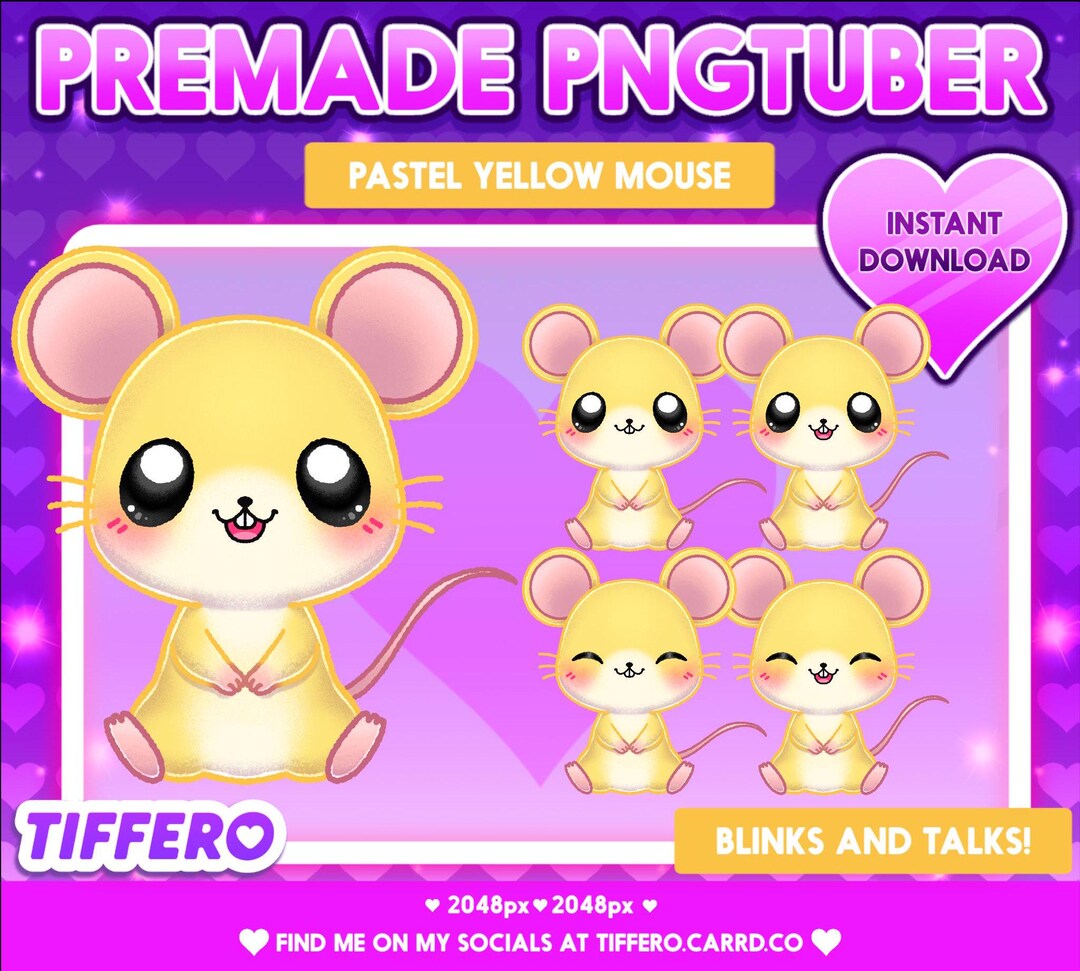 Kawaii Pastel Yellow Mouse Pngtuber Model (4 Pngs) (digital Download ...