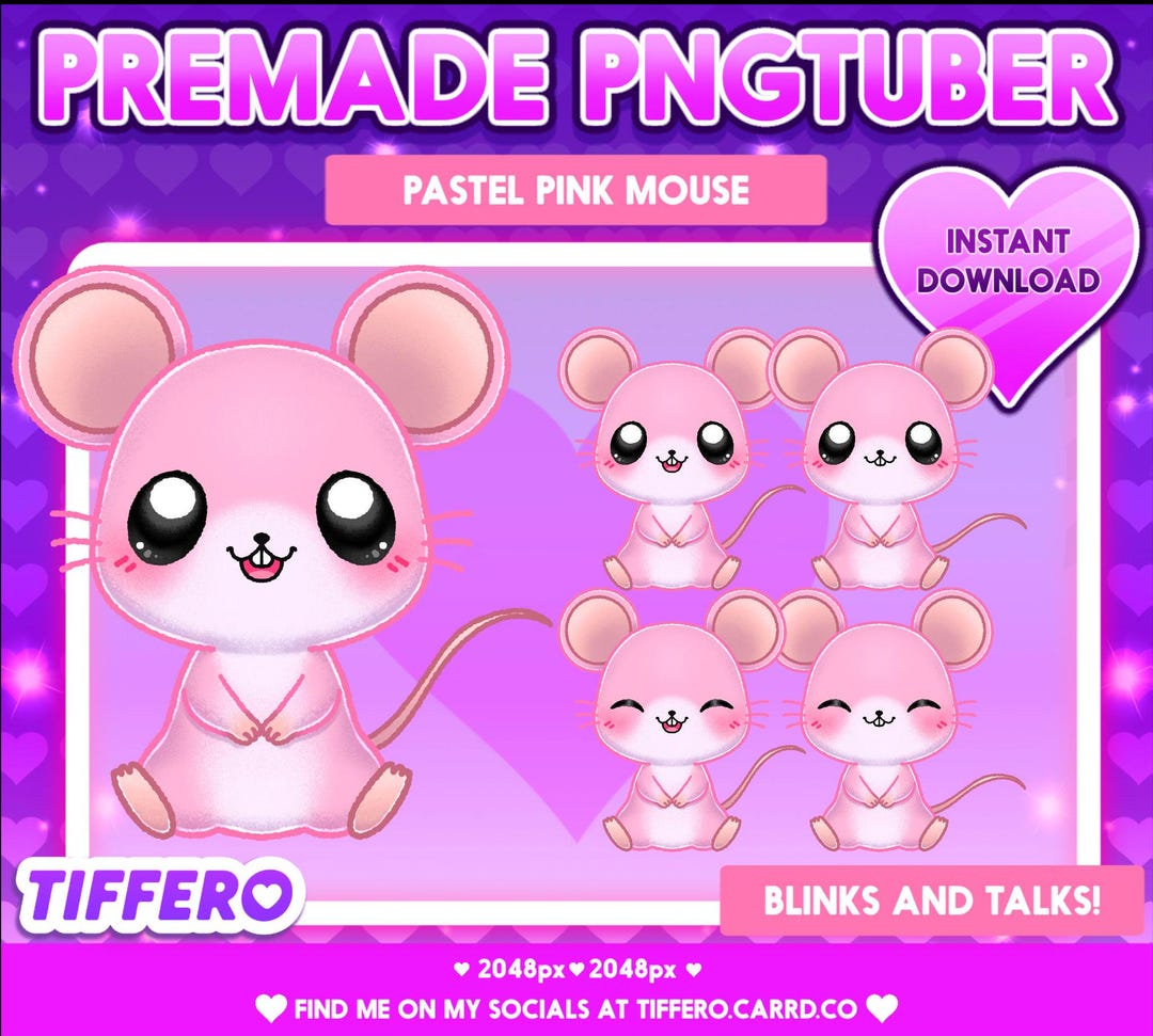 Premade Pngtuber Model Kawaii Pastel Pink Mouse Lite (4 Pngs), Vtuber ...