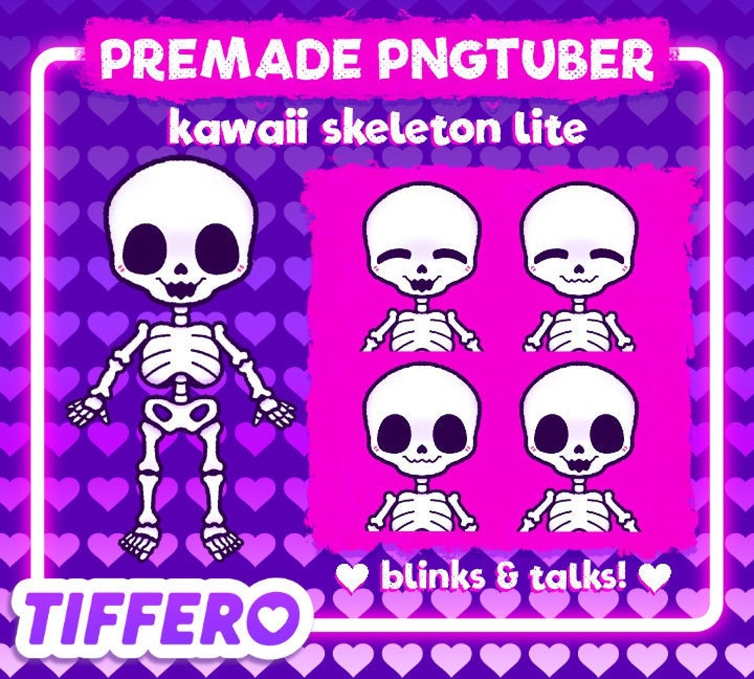 Premade Pngtuber Model Kawaii Skeleton Lite 4 Pngs, Vtuber, Twitch, OBS, Veadotube, Discord ...