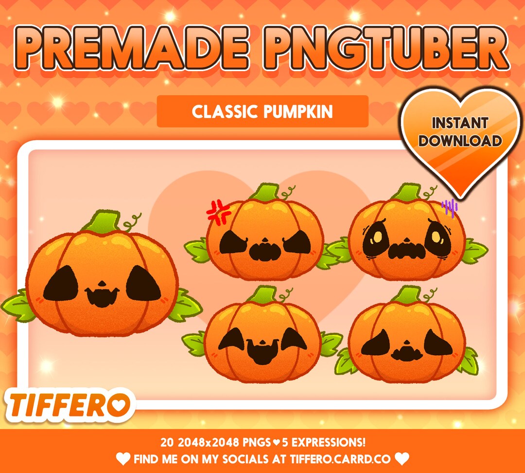 Premade Pngtuber Model Classic Orange Pumpkin (5 Expressions), Vtuber ...