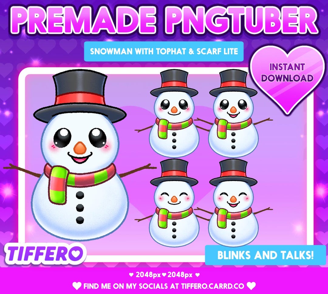 Premade Pngtuber Model Kawaii Snowman With Top Hat and Scarf Lite (4 ...