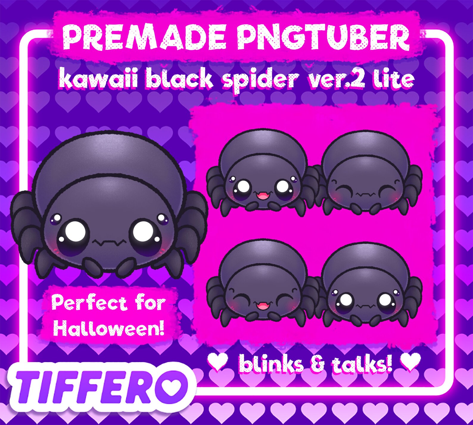 Premade Pngtuber Model Kawaii Black Spider Ver.2 Lite 4 Pngs, Vtuber ...