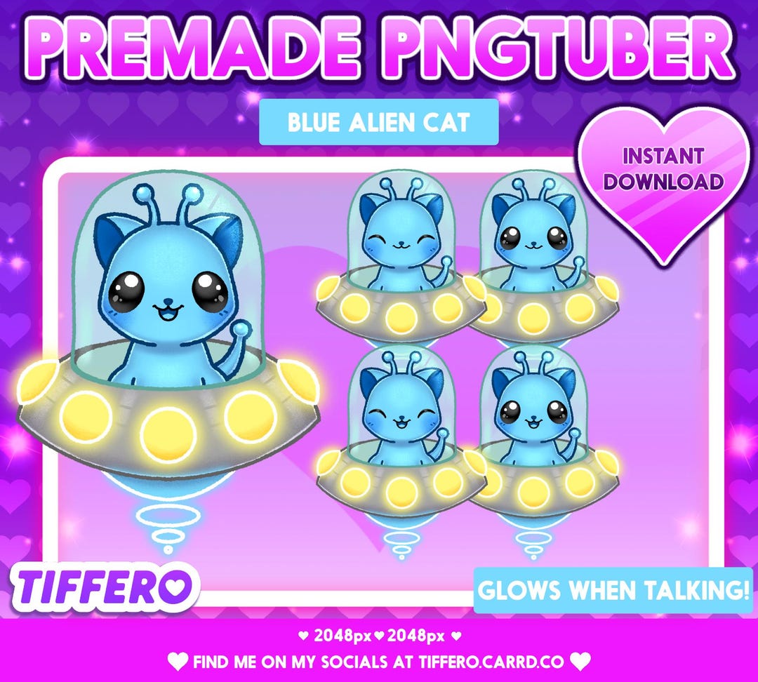 Kawaii Blue Alien Cat Pngtuber Model (4 Pngs) (digital Download) - Etsy