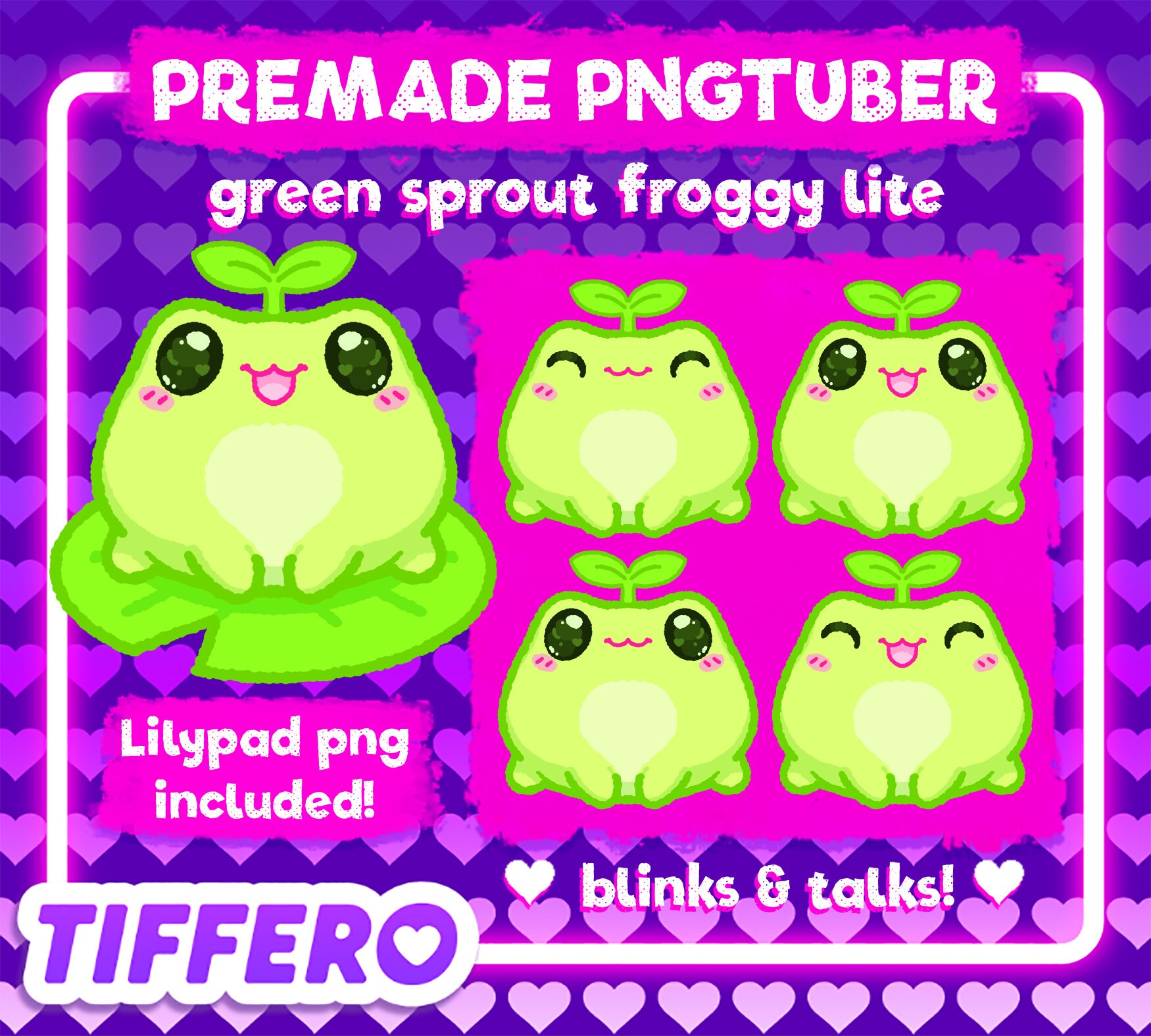 Kawaii Green Sprout Froggy Pngtuber Model (5 Pngs) (digital Download ...