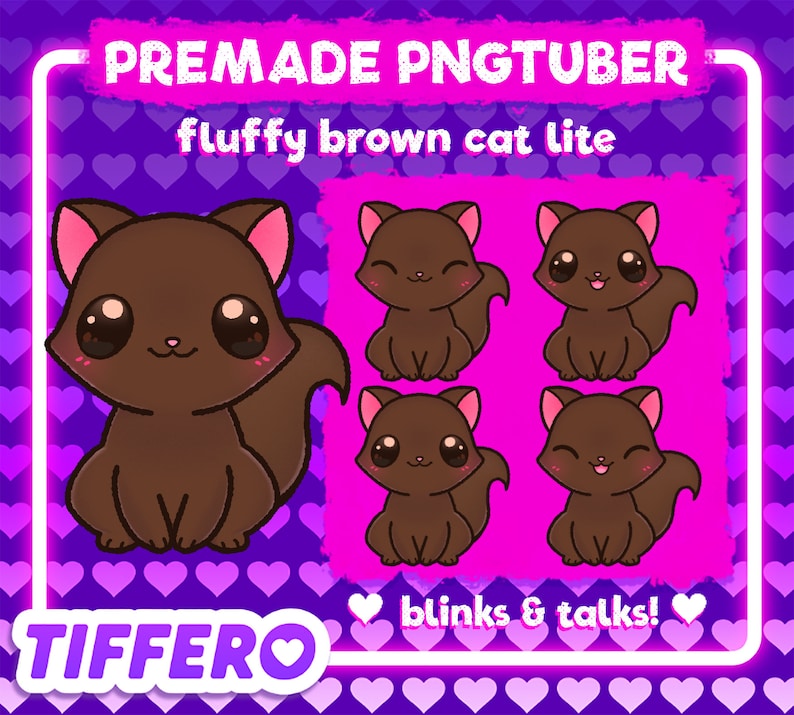 Premade Pngtuber Model Fluffy Brown Cat Lite 4 Pngs, Vtuber, Twitch ...