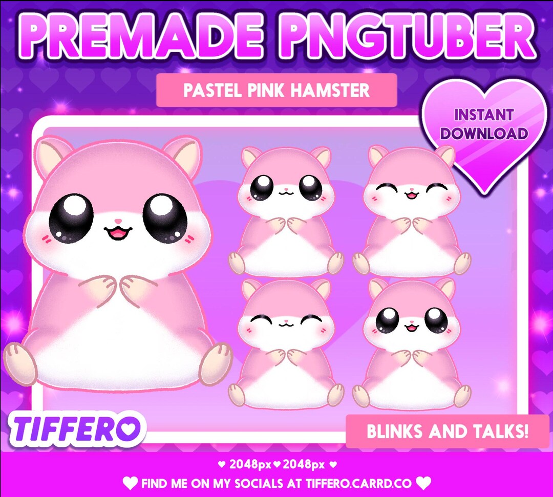 Kawaii Pastel Pink Hamster Pngtuber Model (4 Pngs) (digital Download ...