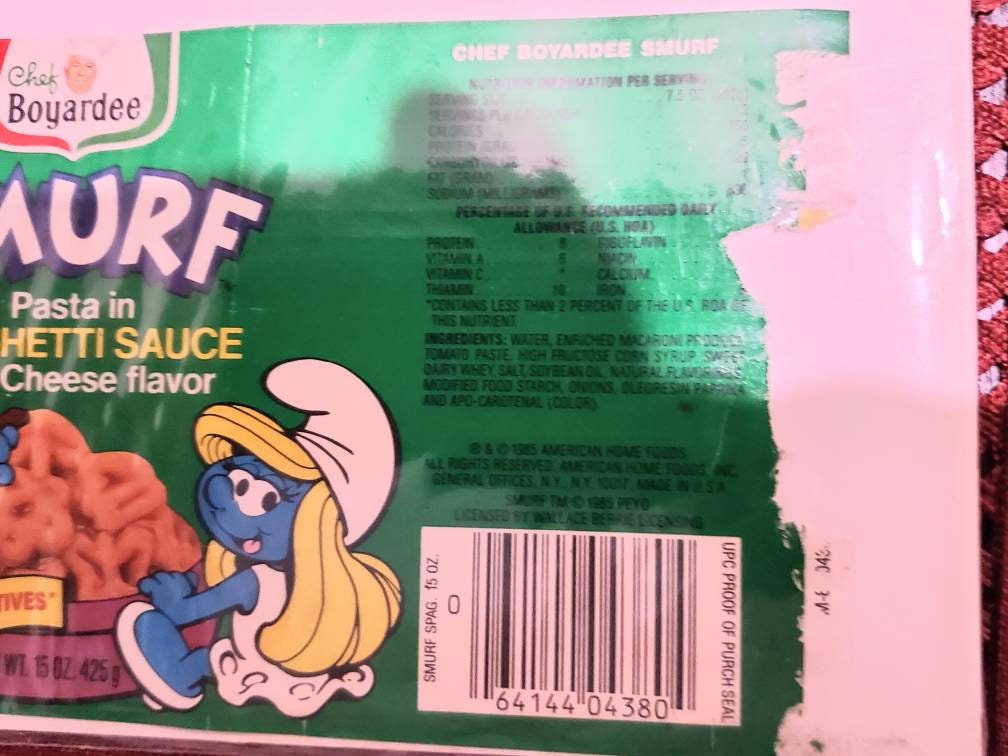 1985 Chef Boyardee Smurf Can Wrapper - Etsy