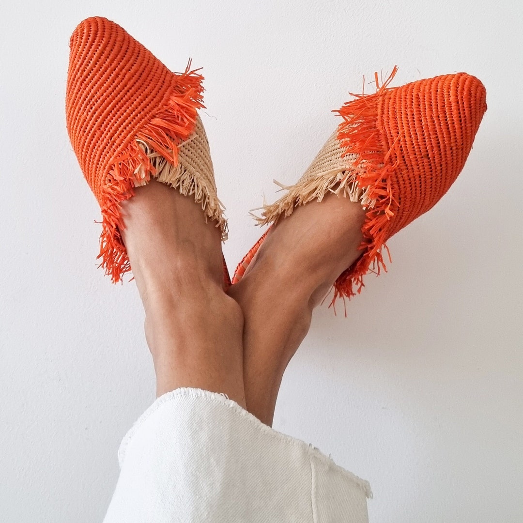 Women Raffia Mule, Handmade Shoes, Raffia Shoes, Leather Moroccan ...