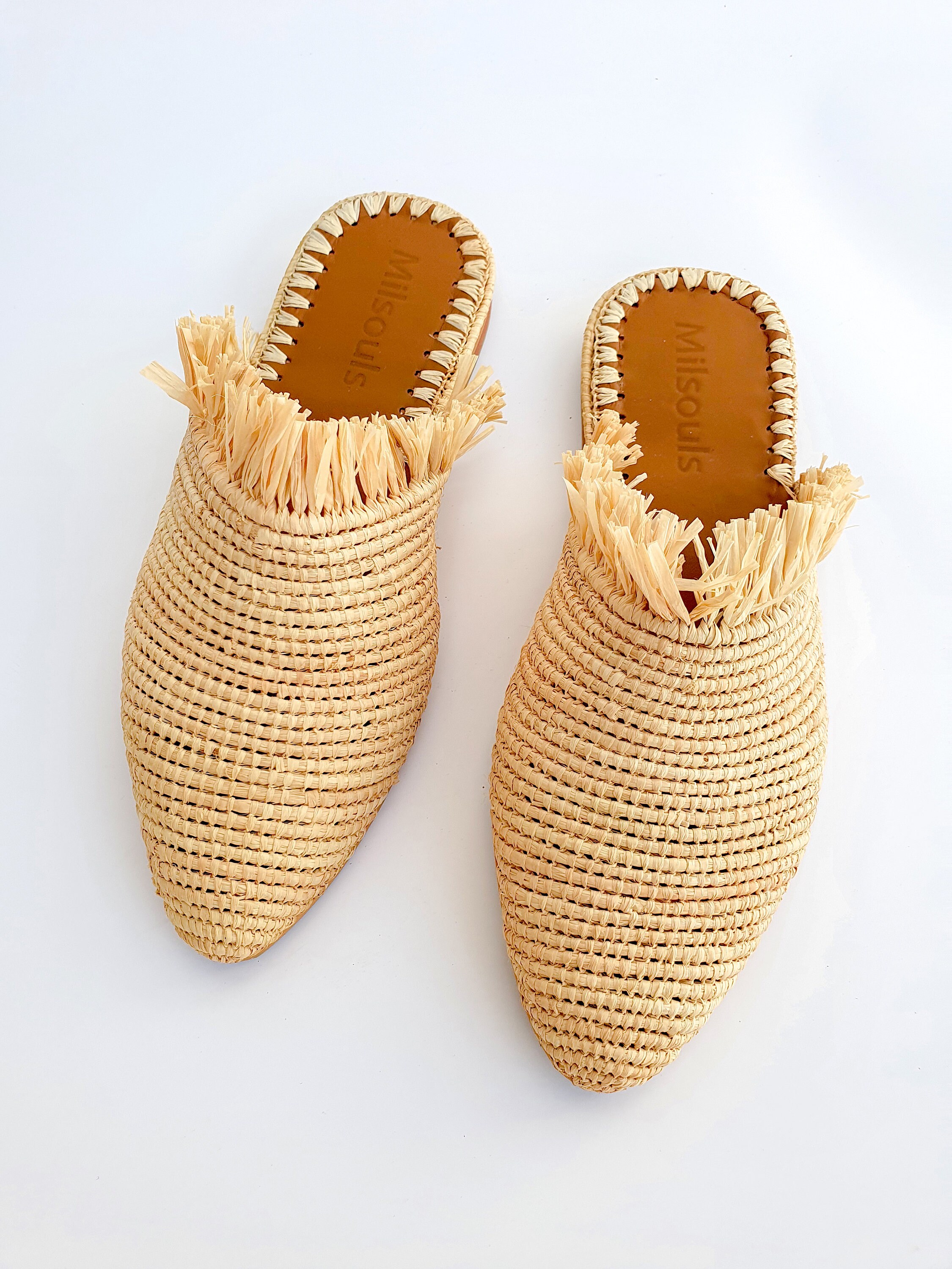 Raffia Shoes Handmade Slippers Summer Mules Moroccan Shoes Raphia Flats ...