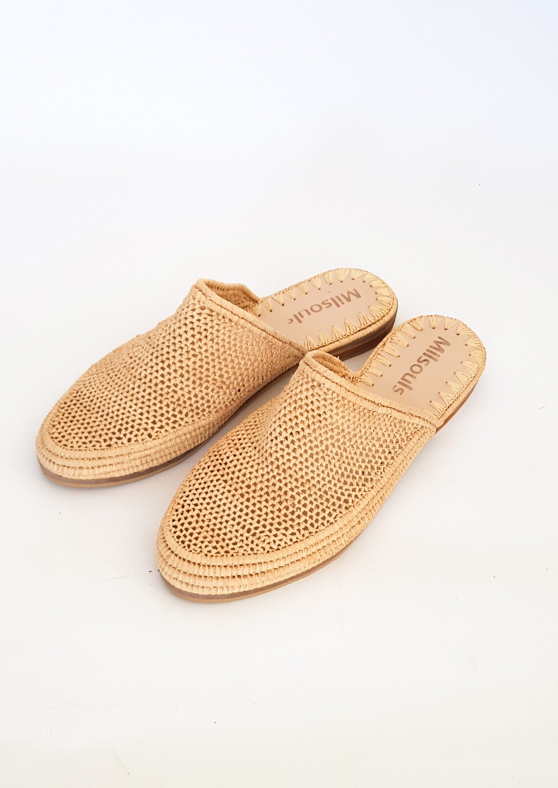 Raffia Shoes Handmade Slippers Summer Mules Moroccan Shoes Raphia Flats ...