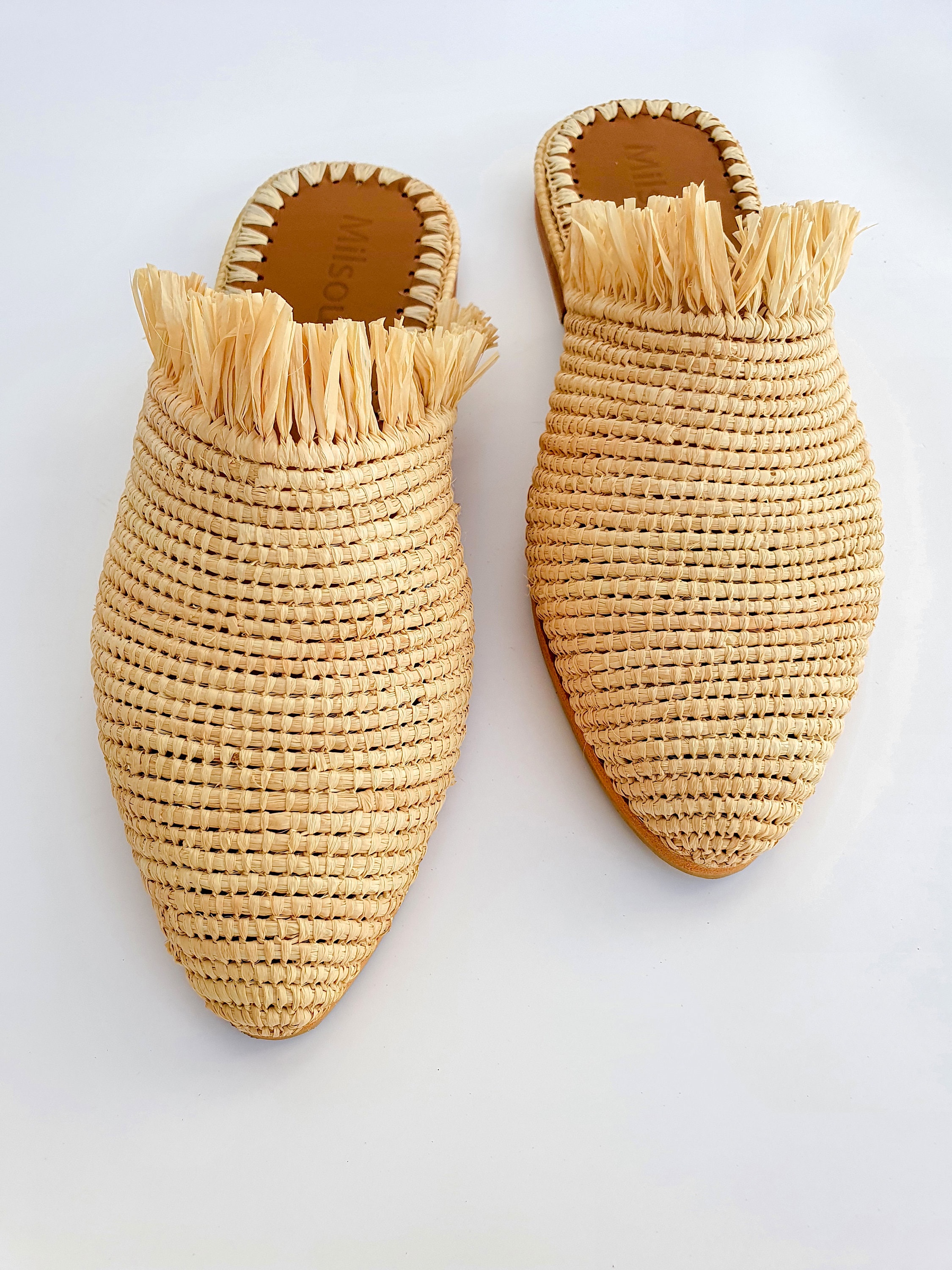 Raffia Shoes Handmade Slippers Summer Mules Moroccan Shoes Raphia Flats ...