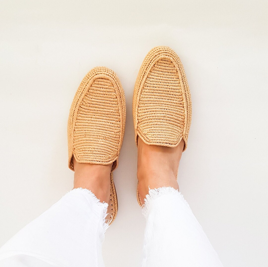 Raffia Shoes Handmade Slippers Summer Mules Moroccan Shoes Natural ...