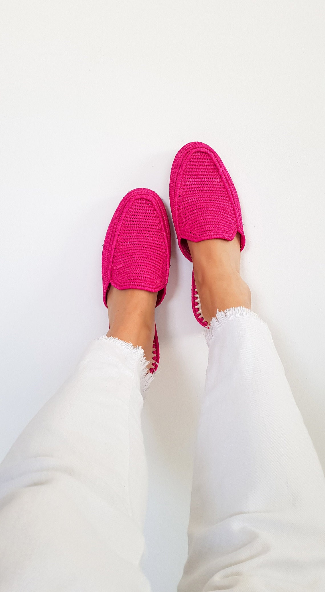 Raffia Shoes Handmade Slippers Summer Mules Moroccan Shoes Pink Raphia ...