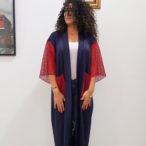 Handmade Summer Kimono Red Lace Kaftan Moroccan Caftan Beachwear Abaya ...