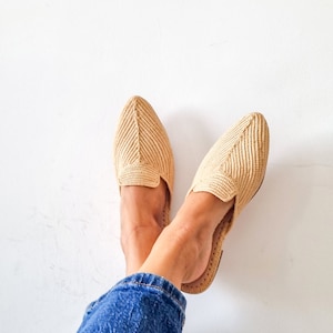 Raffia Mules, Moroccan Raffia Babouch, Handmade Boho Shoes - Etsy