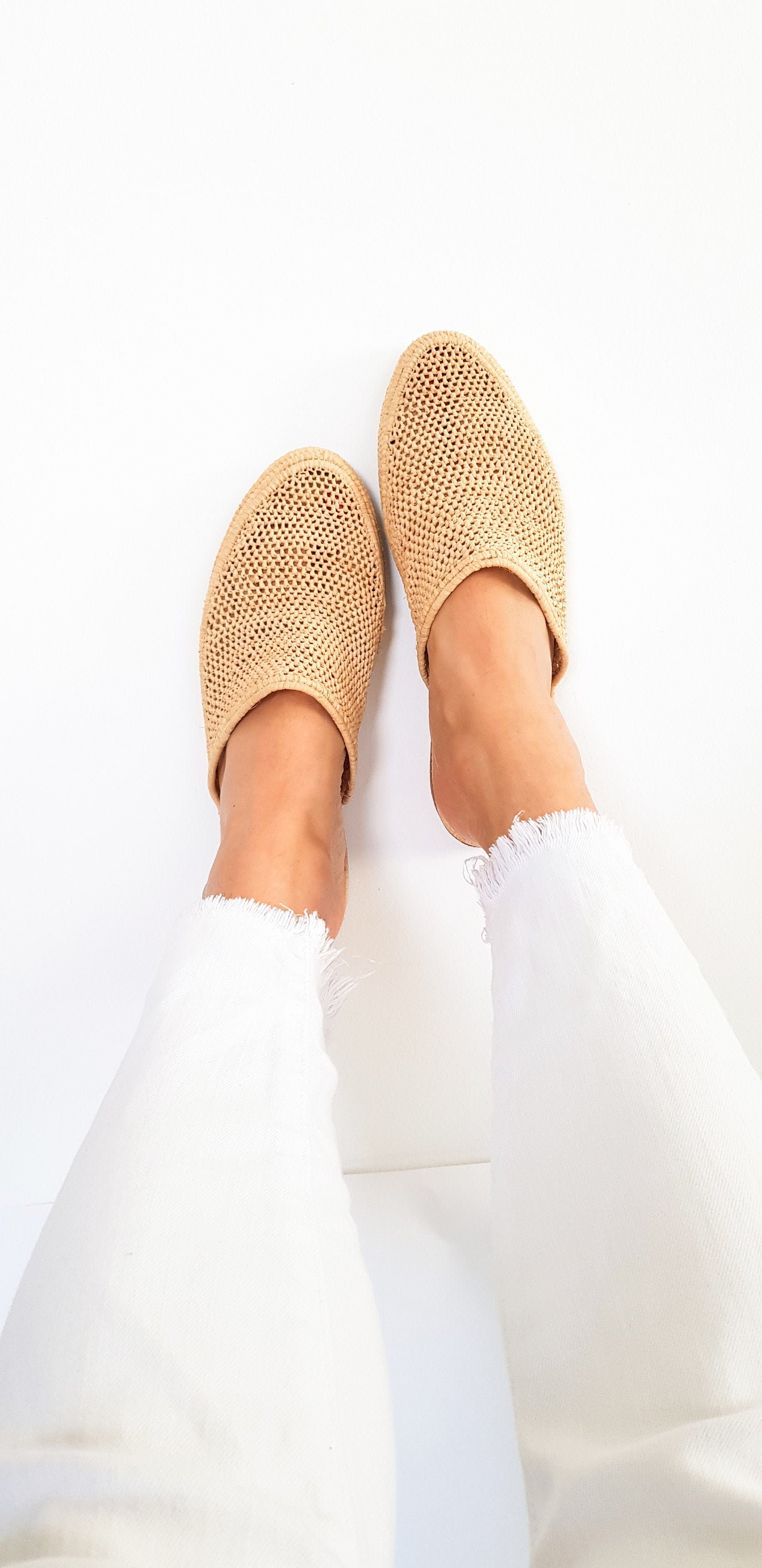Raffia Shoes Handmade Slippers Summer Mules Moroccan Shoes Raphia Flats ...