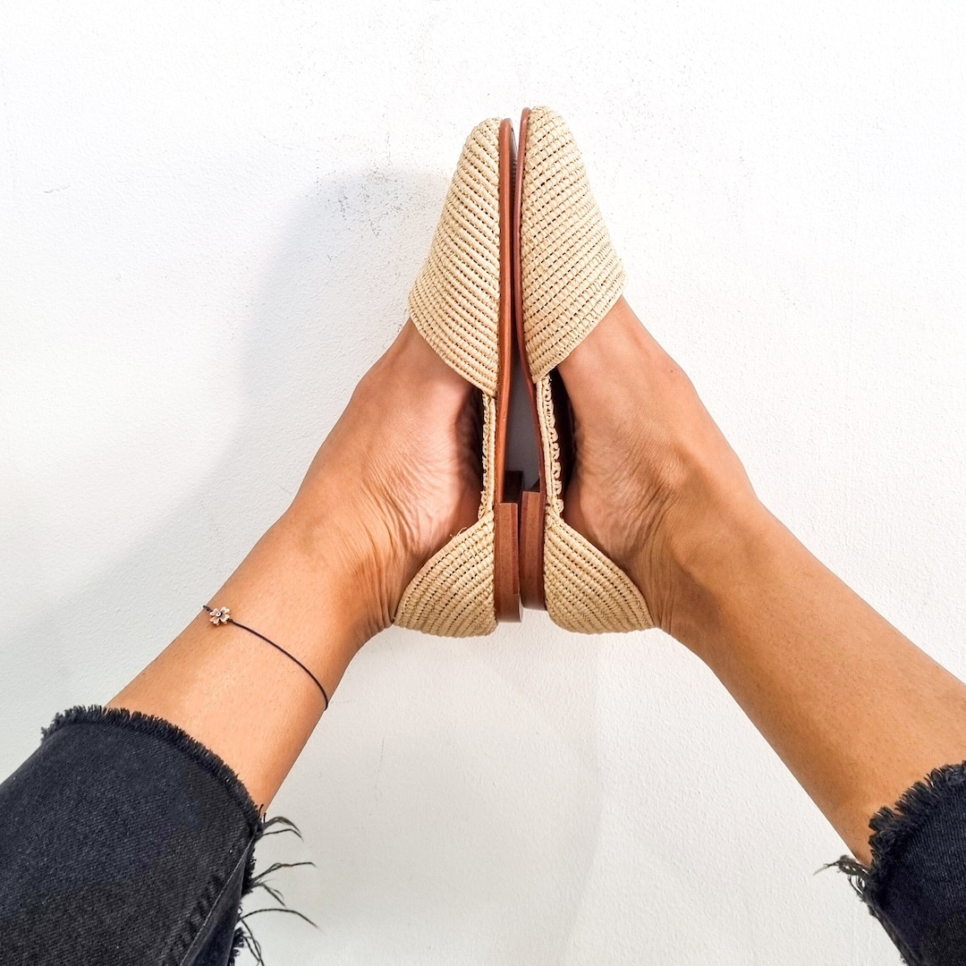 Custom Raffia Shoes, Handmade Raffia Sandals, Raffia Flats, Morocca ...