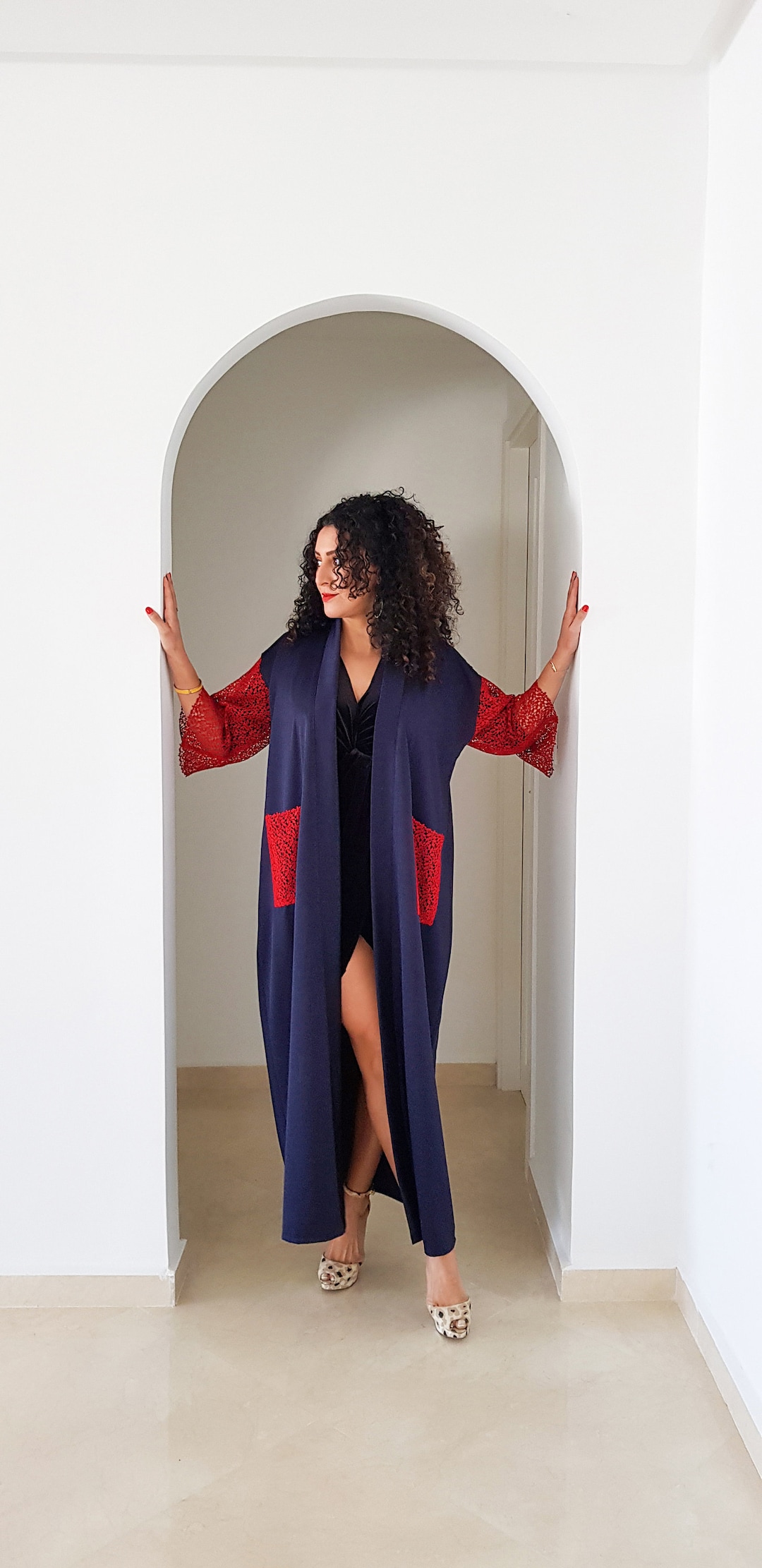 Handmade Summer Kimono Red Lace Kaftan Moroccan Caftan Beachwear Abaya ...