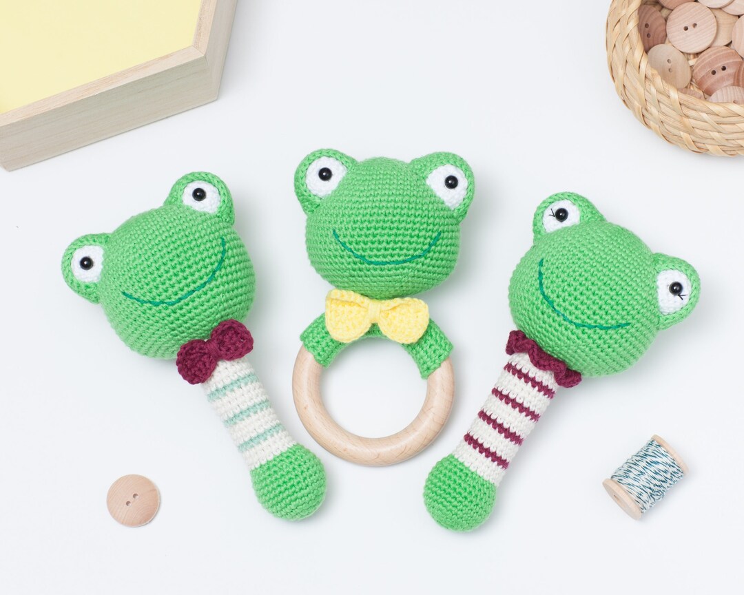 Frog Rattle Crochet Pattern, Set of 2 Baby Rattle Patterns, Teether ...