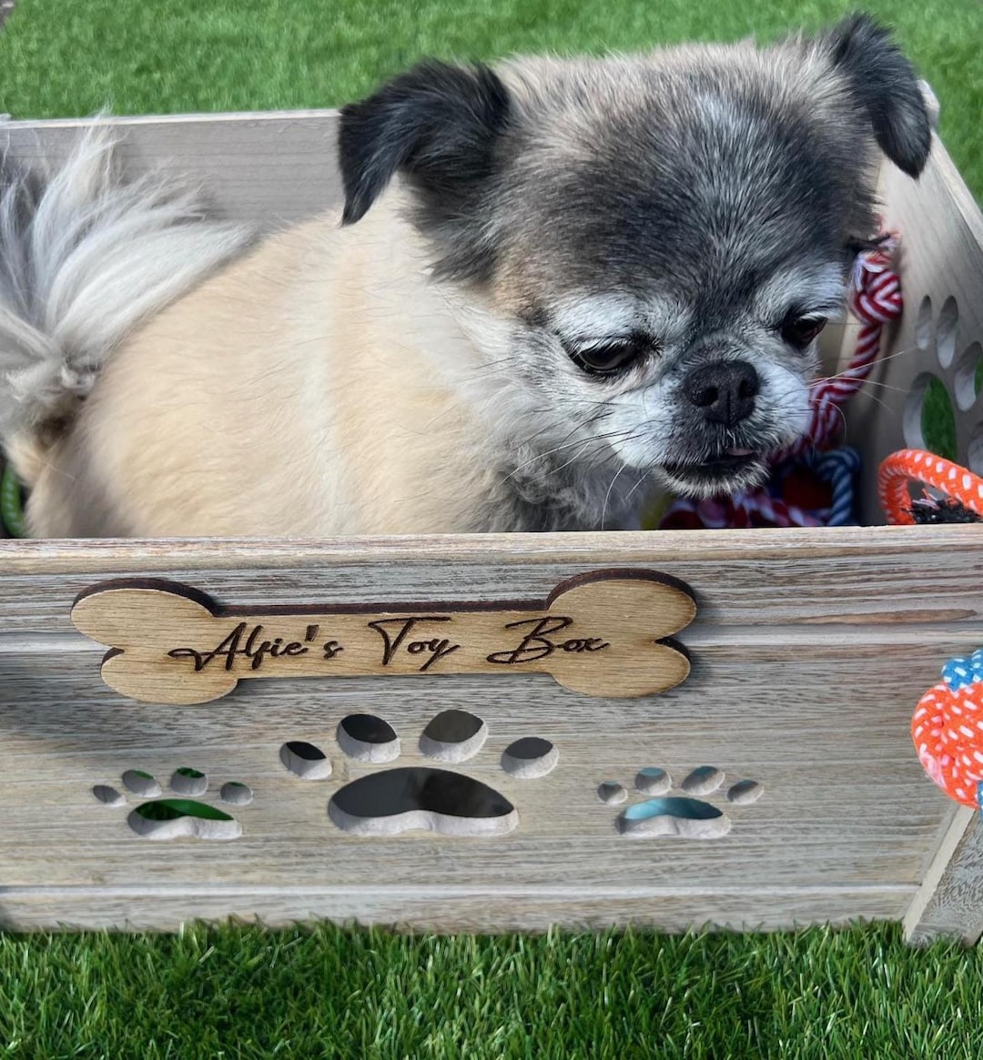 Personalised Dog Toy Box Crate for Pet Toys With Name Large Wooden ...