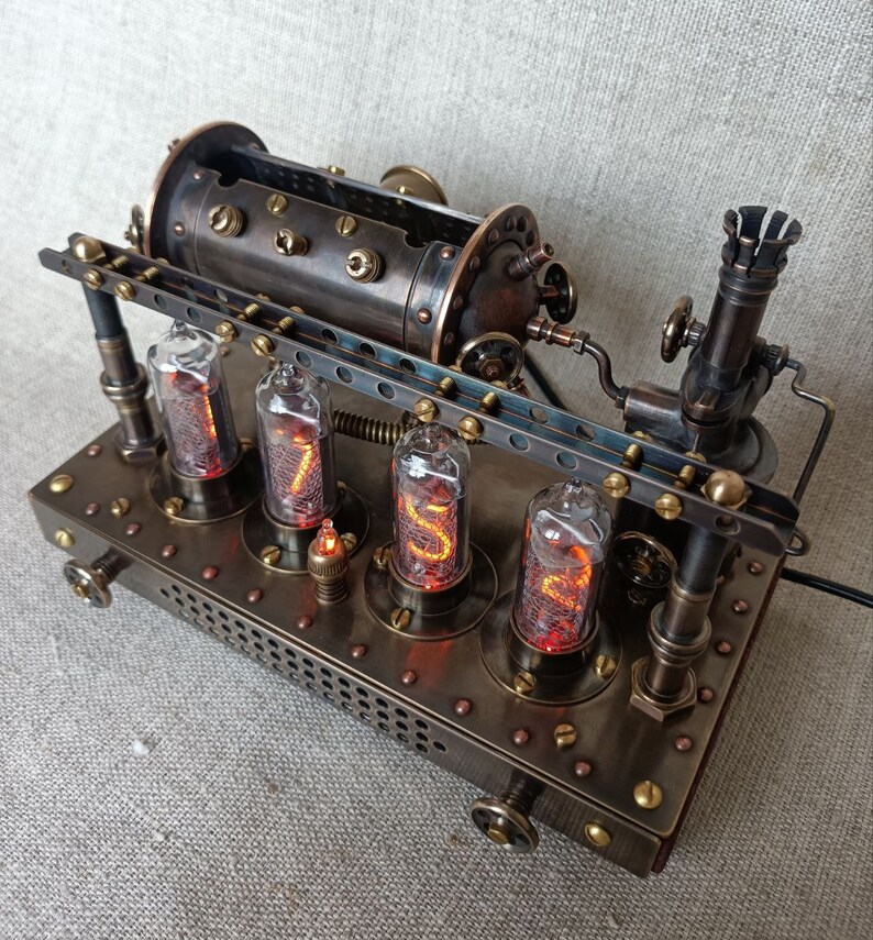 Nixie Desk Clock With a Phone Stand "time Compressor", Steampunk ...