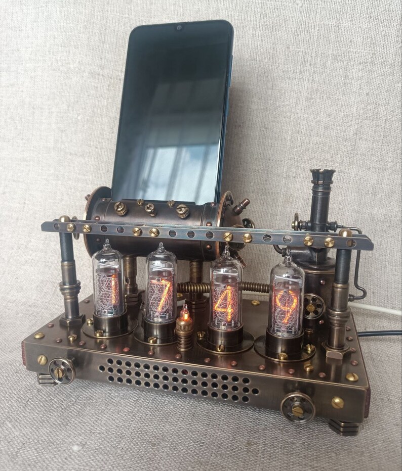 Nixie Desk Clock With a Phone Stand "time Compressor", Steampunk ...